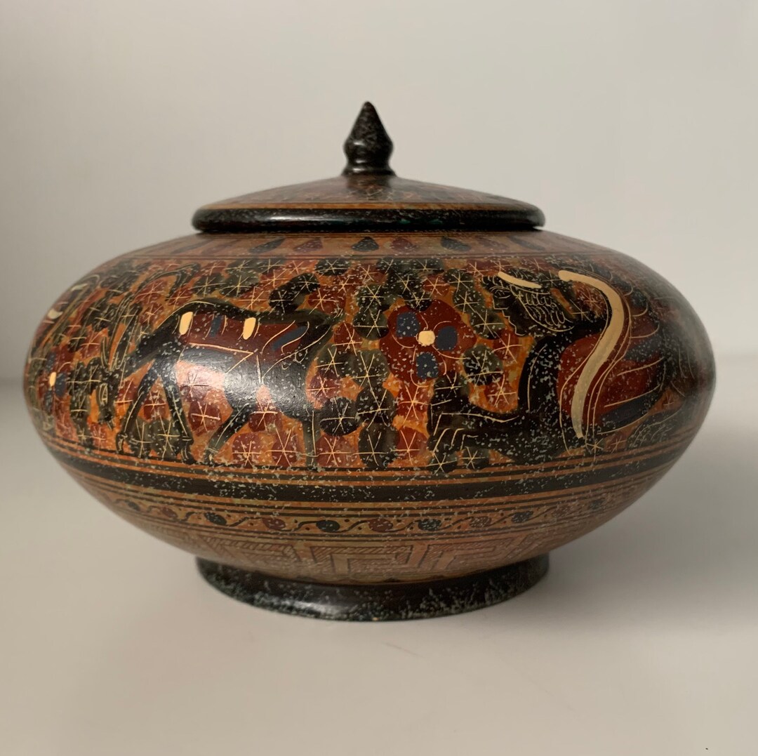 Vintage Corinthian 480 B.C. Greek Lidded Pyxis Reproduction Pottery ...