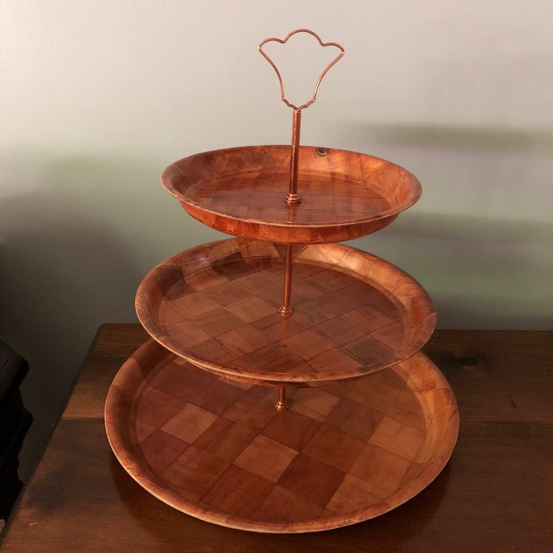Vintage Woven Wood/formosa Wood 3 Tier Tray Tidbit Serving Party Tray ...