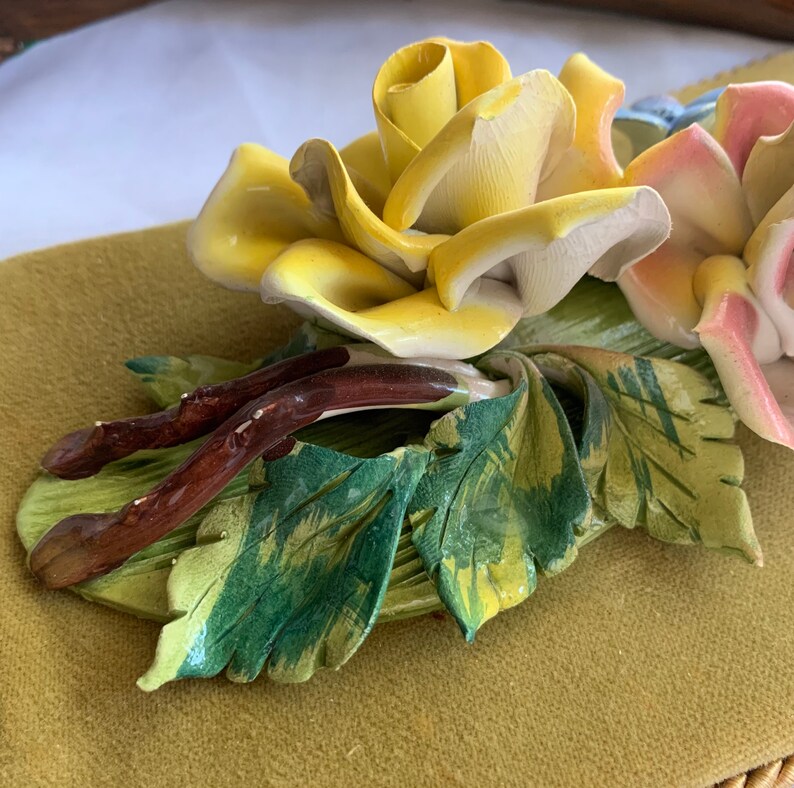 Vintage Capodimonte 3D Floral Porcelain Velvet Wall Plaque - Etsy