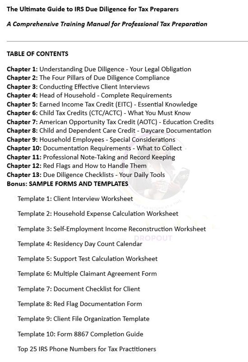 IRS Due Diligence Guide for Tax Preparers | Complete Training Manual ...