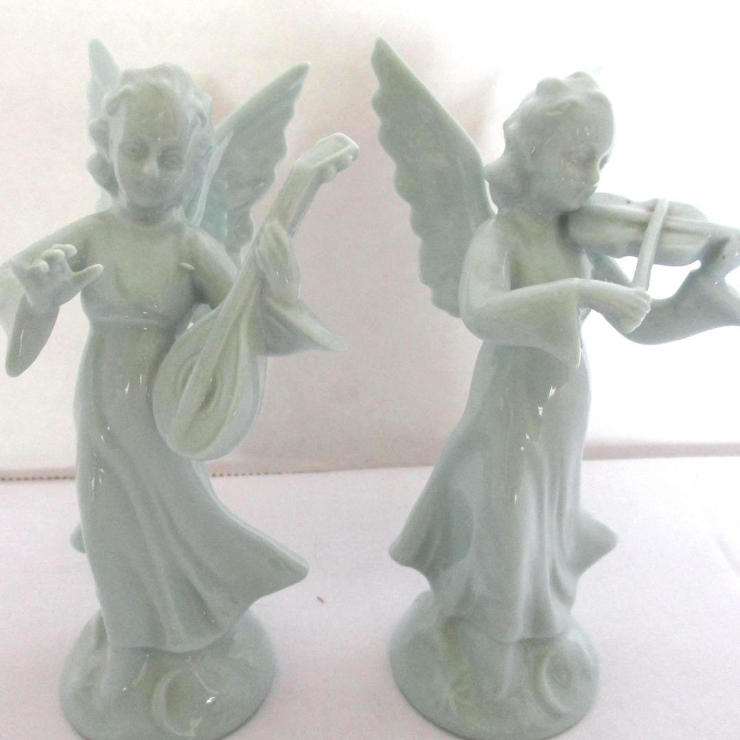 Vintage Dresden Musical Angel Figurines: Blue Iridescent German ...