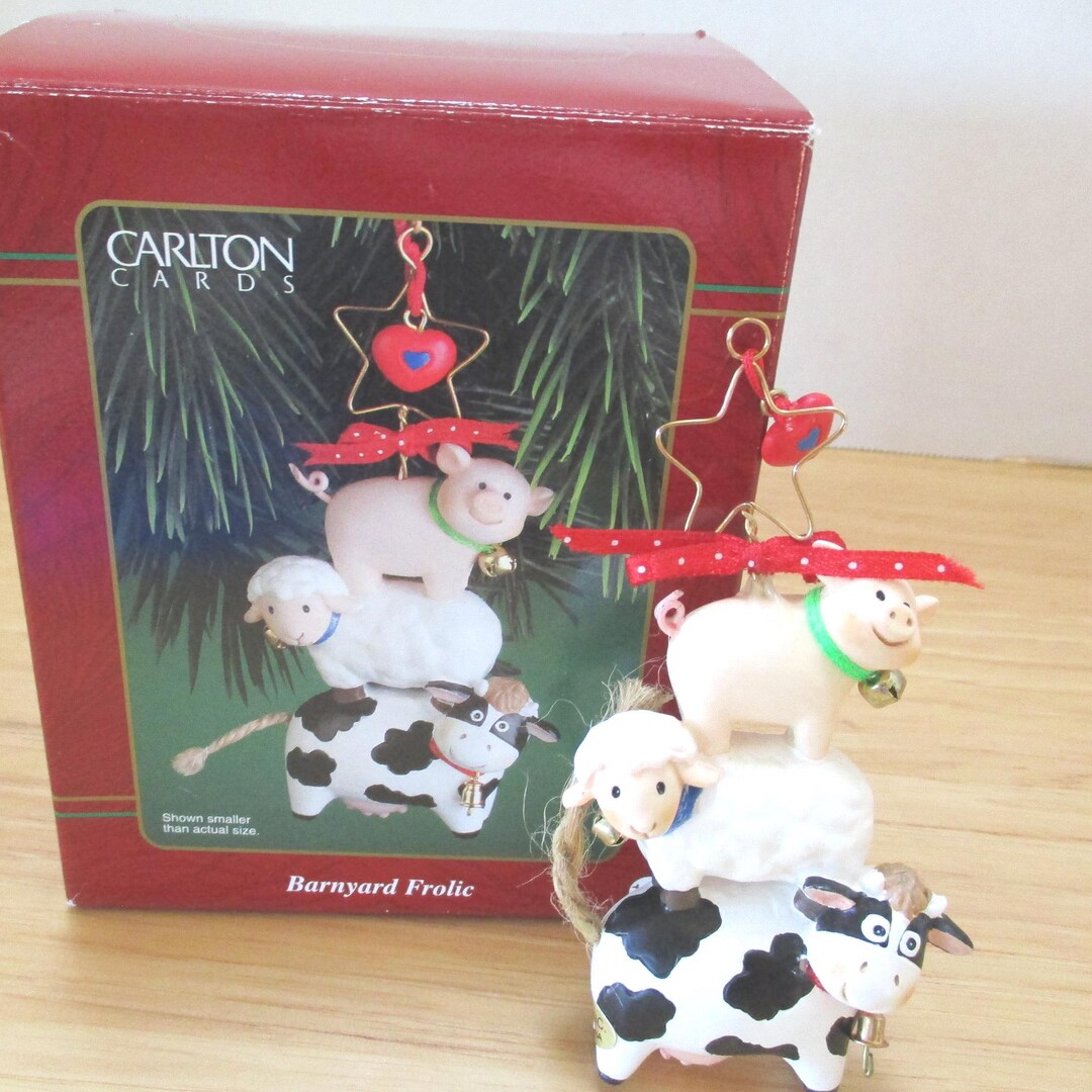Vintage Resin Barnyard Ornament: Cow, Pig, Sheep Pyramid - Carlton ...