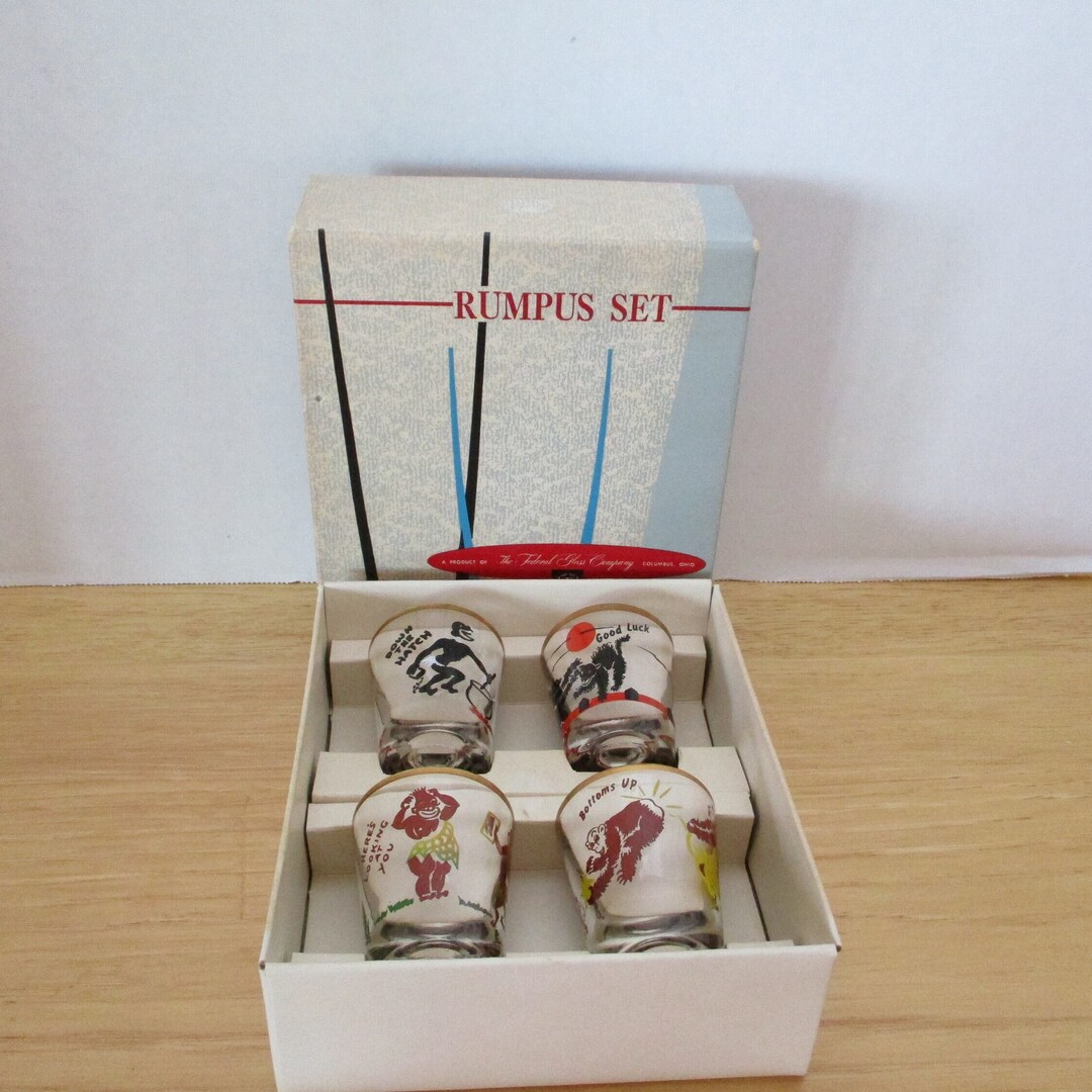 Vintage Federal Glass Rumpus Room Shot Glasses, Original Box - Etsy