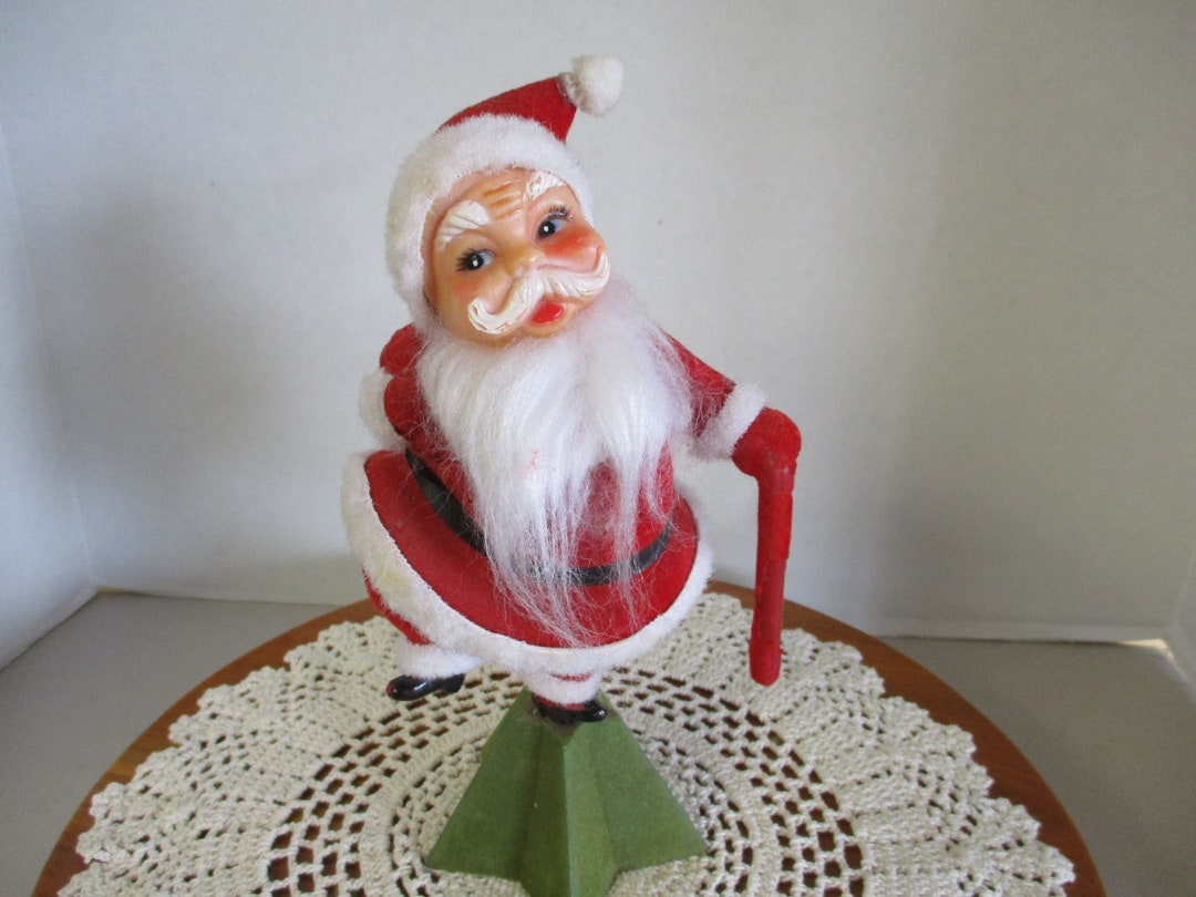 Vintage Flocked Santa on Flocked Stand - Etsy