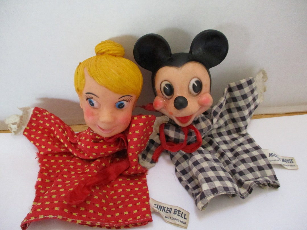 Hand Puppets, Vintage Gund, Mickey & Tinkerbell Fabric Dolls ...