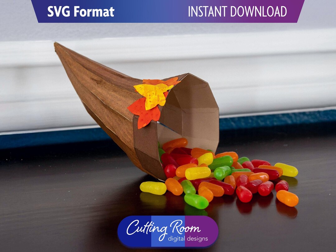 3D Cornucopia Paper Basket SVG Template - Thanksgiving Home Decor ...