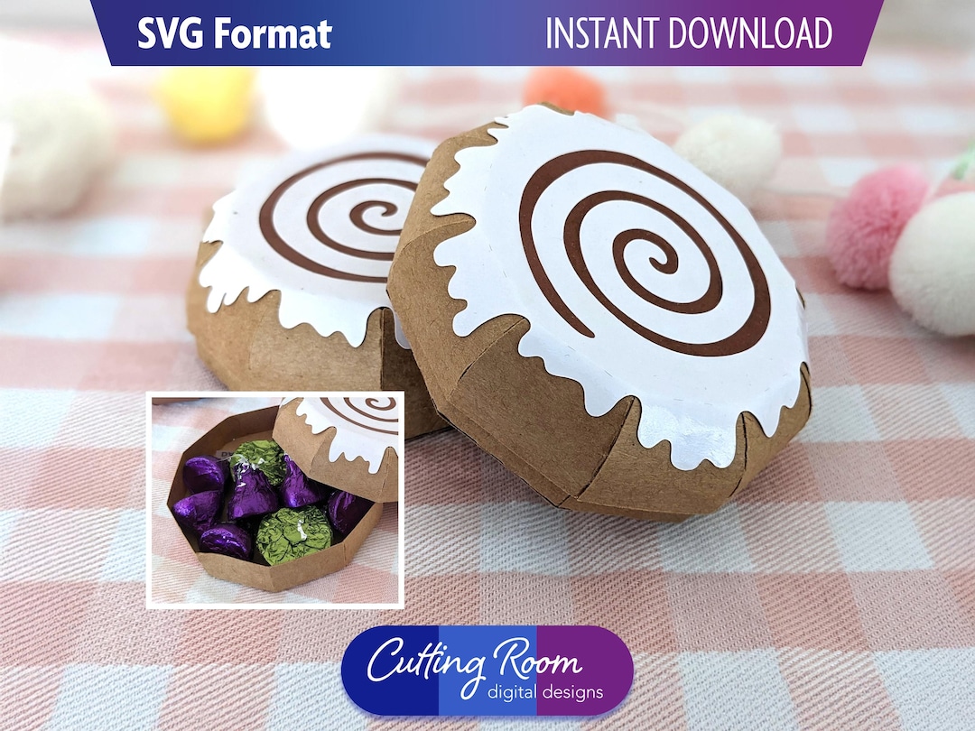 Cinnamon Roll Favor Box SVG Template - 3D Chelsea Bun Treat & Gift Box ...