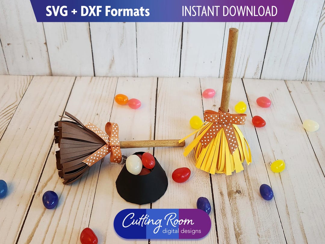 3D Broom Favor Box SVG DXF Template - Paper Craft Halloween Broomstick ...