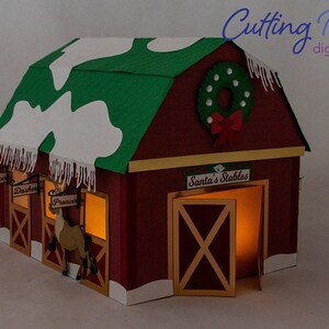 Santa's Reindeer Stables Christmas Village Barn Luminary - Digital ...