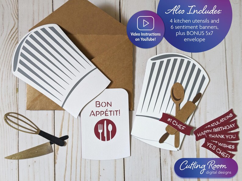 Chef Toque Gift Card Holder SVG & DXF Template - Yes Chef! Layered ...