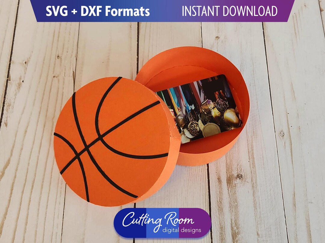 Basketball Gift Box & Card Holder SVG DXF Template - 3D Basketball Box ...