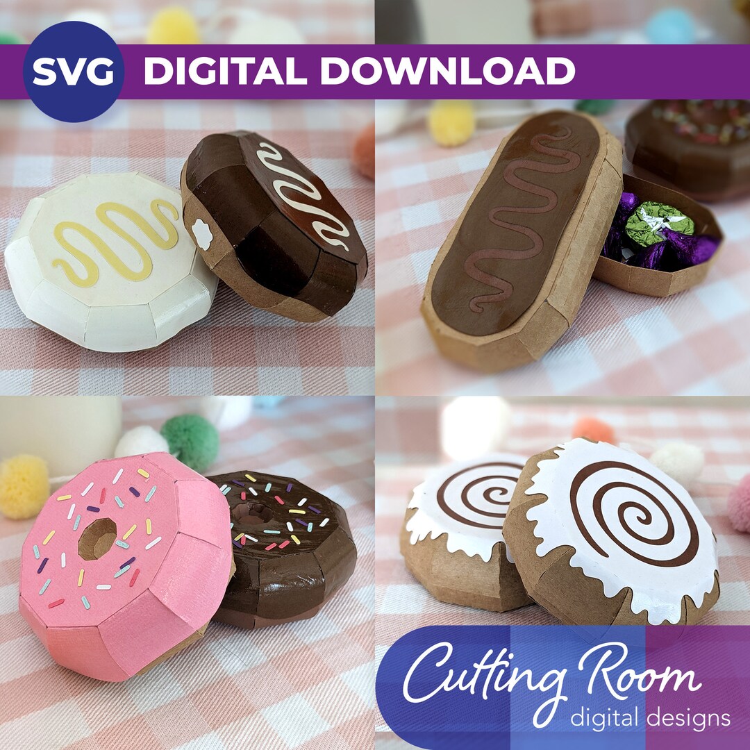 Donut Gift Boxes and Party Decorations SET OF 4 - Digital Download SVG ...