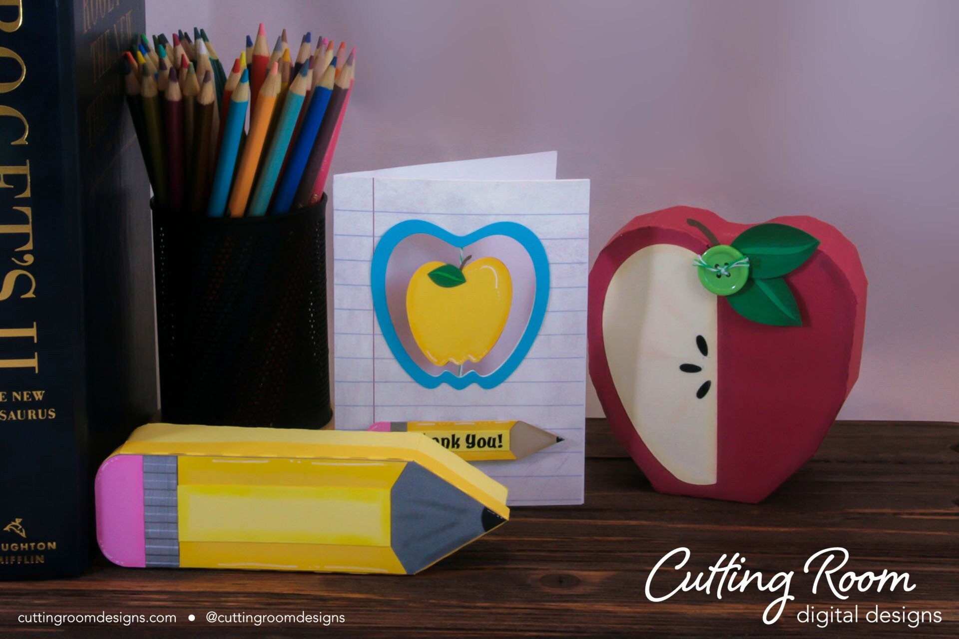 Easy Apple, Pencil Box & Thank You Card SVG Template Set - Gift Card ...