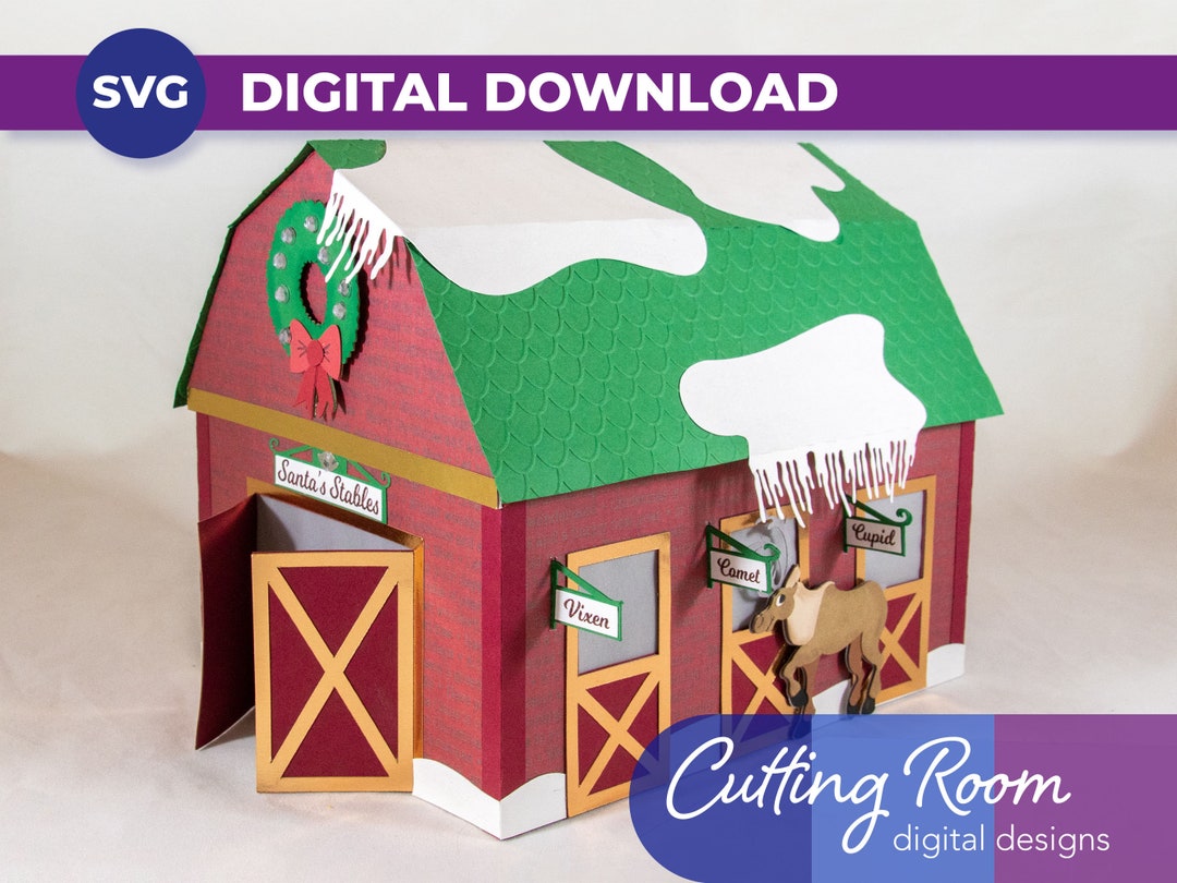 Santa's Reindeer Stables Christmas Village Barn Luminary - Digital ...