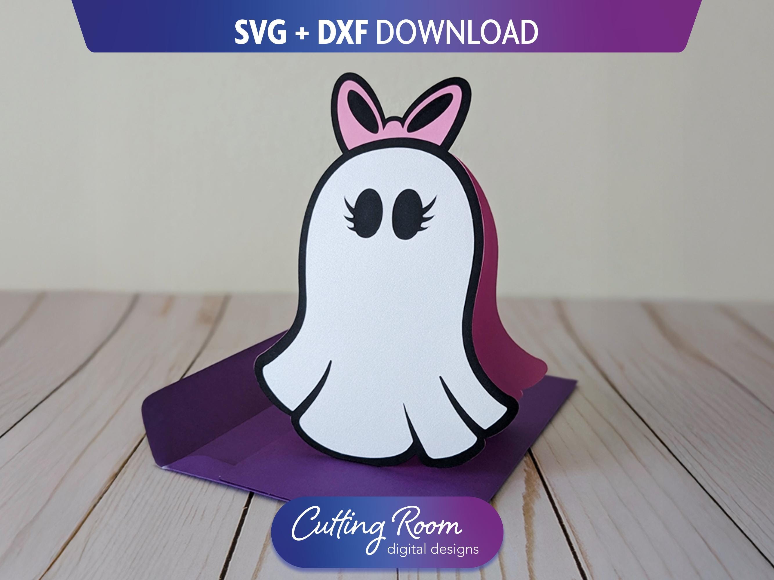 Cute Kawaii Girl Ghost Greeting Card SVG Template - Includes Envelope ...