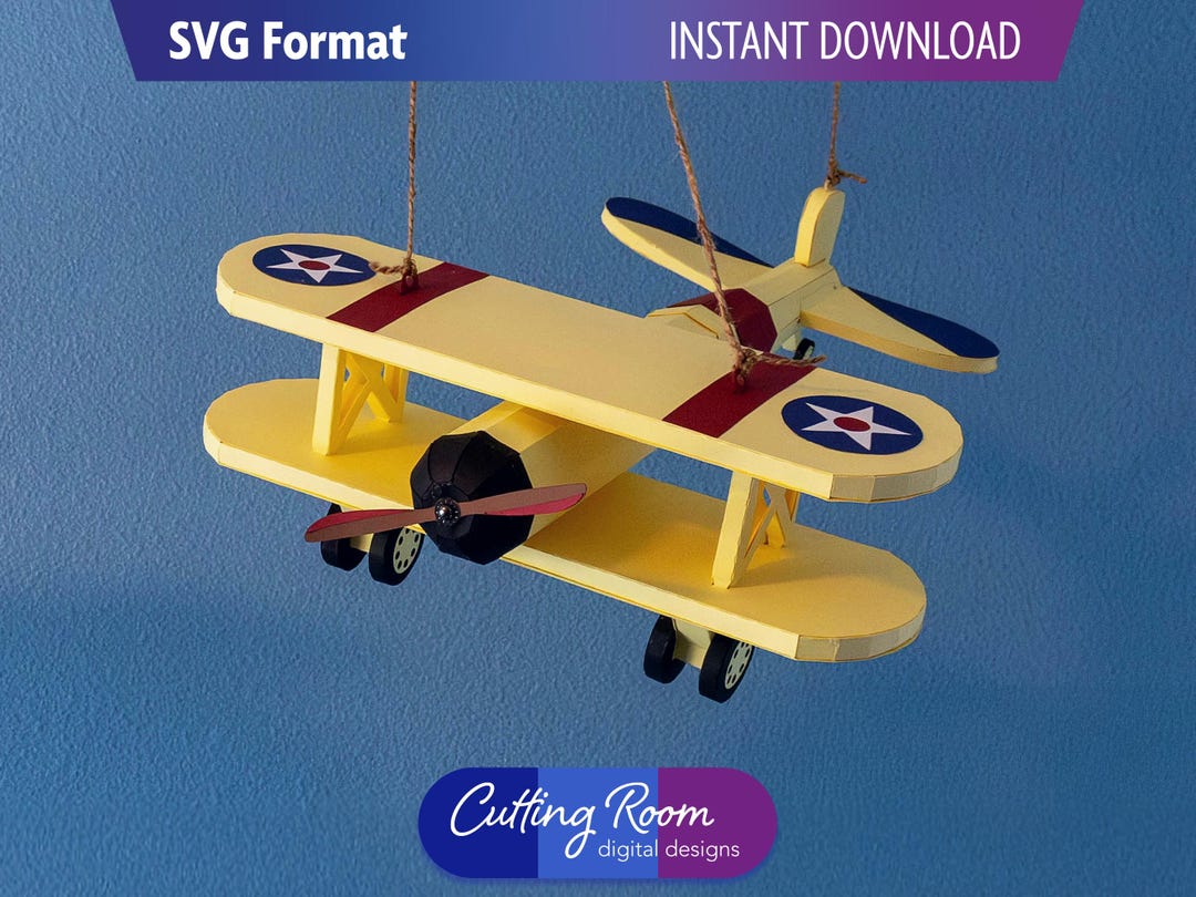 3D Hanging Biplane SVG Template - Papercraft Airplane Gift for Pilot ...