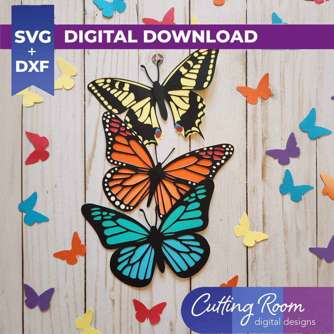 Layered Cardstock 3 Butterfly Set Decoration - Digital Download SVG ...