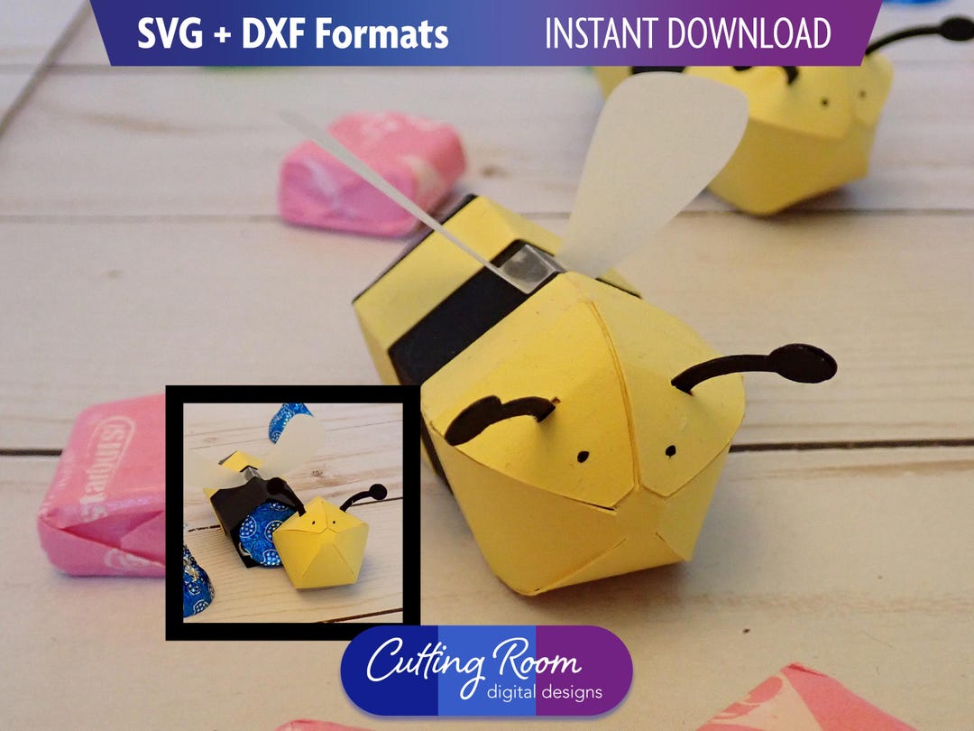 Quirky 3D Bee Mini Favor Box SVG DXF Template - Paper Candy Treat ...