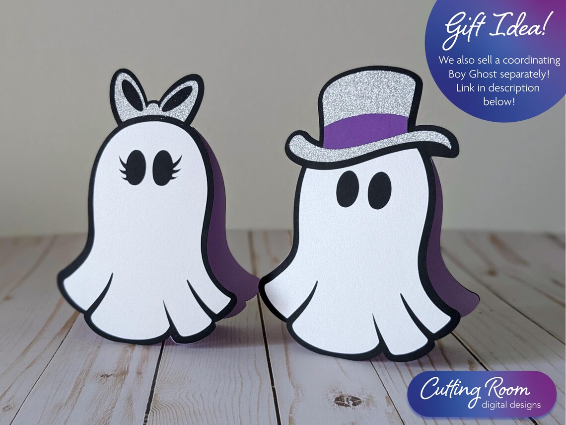 Cute Kawaii Girl Ghost Greeting Card SVG Template - Includes Envelope ...