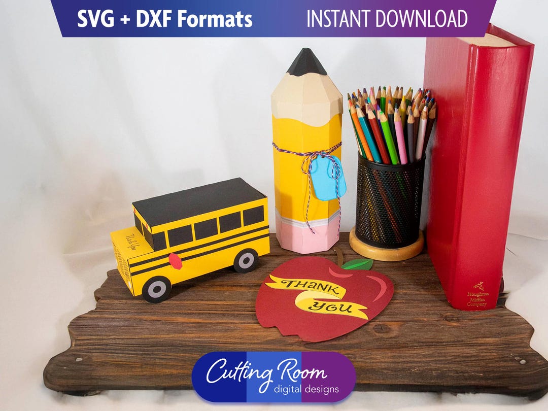 Teacher Gift Box 3D SVG Bundle - Pencil & School Bus Treat Box ...