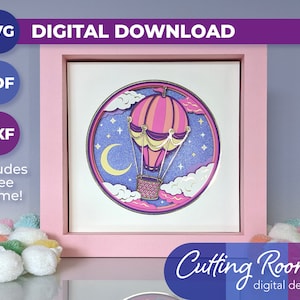 3D Hot Air Balloon Shadow Box Layered SVG DXF PDF Digital Download for ...