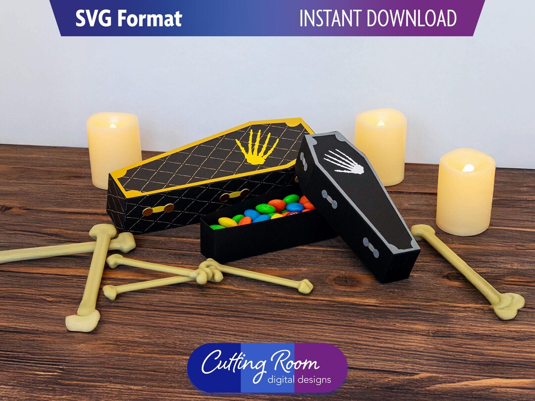 3D Creepy Coffin Favor Box SVG Template - Paper Craft Halloween Treat ...