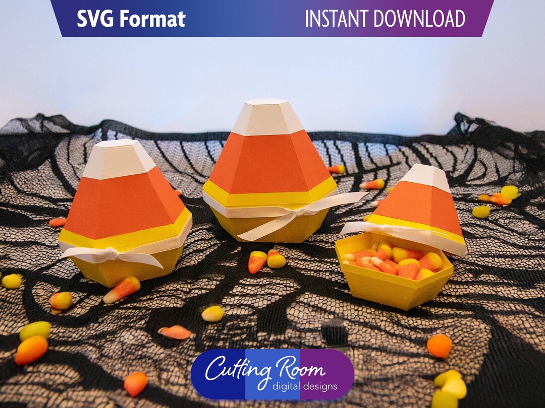 Candy Corn Treat Box SVG Template - 3D Paper Halloween Decoration - Low ...