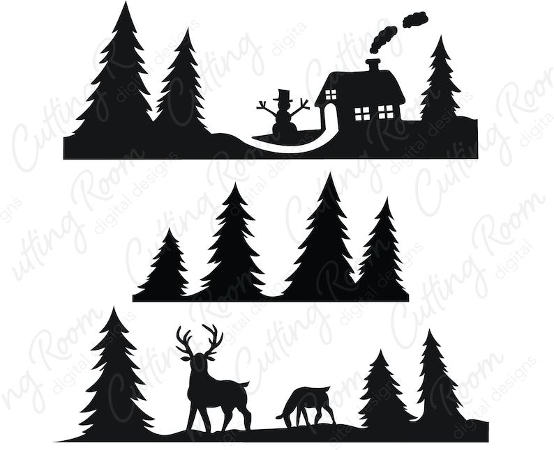 Winter Scene Silhouettes Digital Clipart Téléchargement - Etsy France