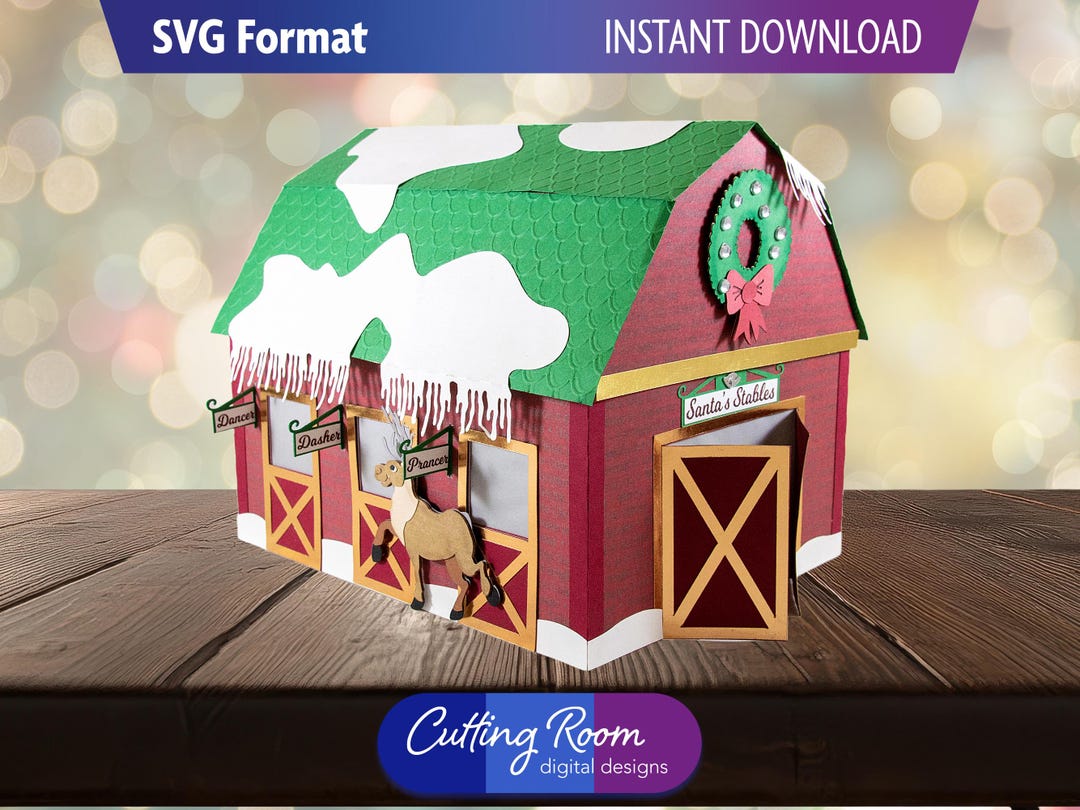 Santa's Reindeer Stables Christmas Village Barn Luminary - Digital ...
