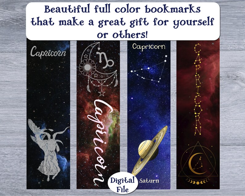 Capricorn Zodiac Bookmarks - 4 Full Color Designs Astrological Sign ...