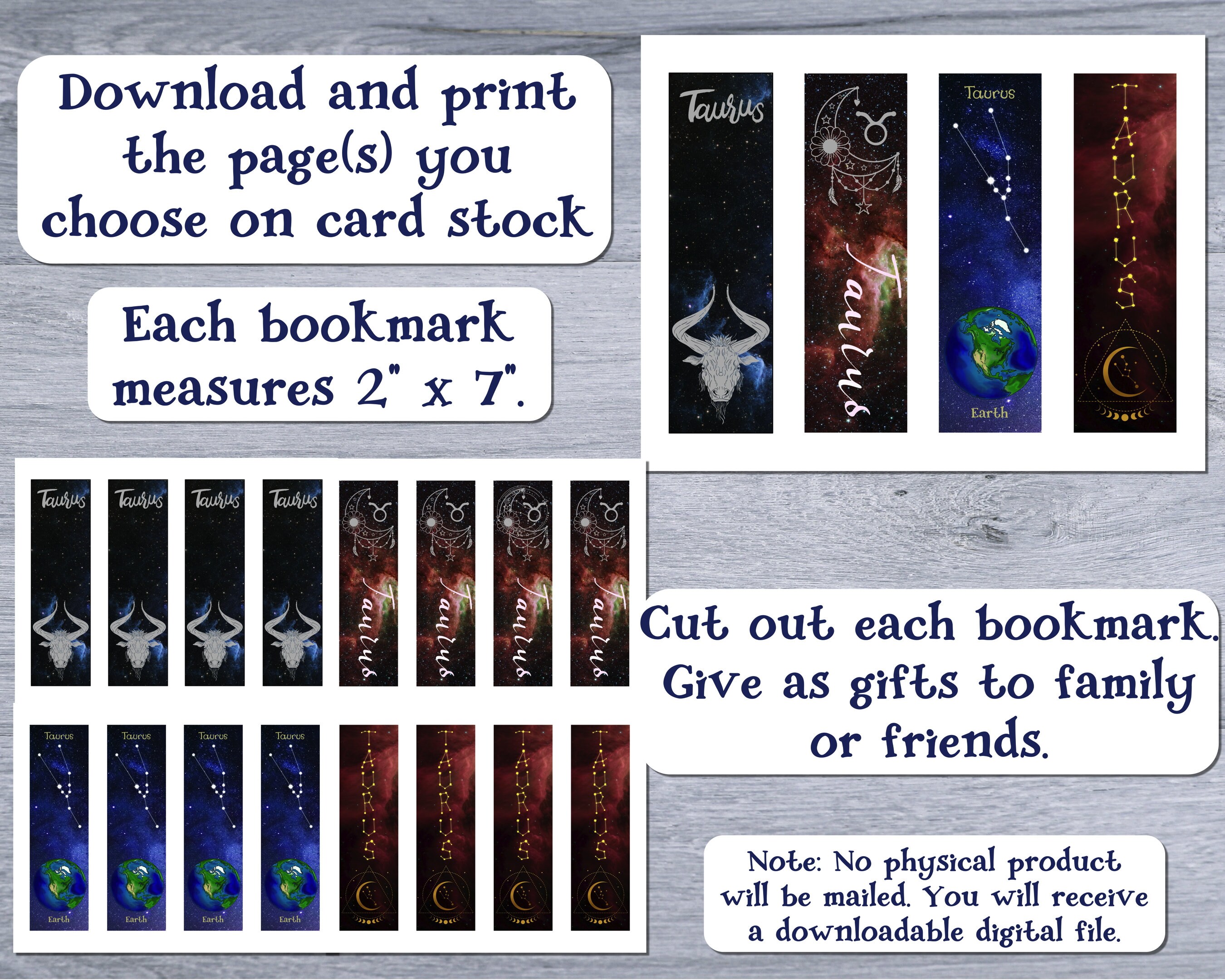 Taurus Zodiac Bookmarks - 4 Full Color Designs Astrological Sign ...