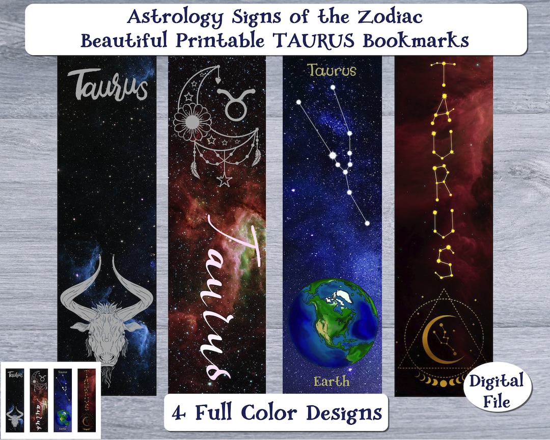 Taurus Zodiac Bookmarks - 4 Full Color Designs Astrological Sign ...