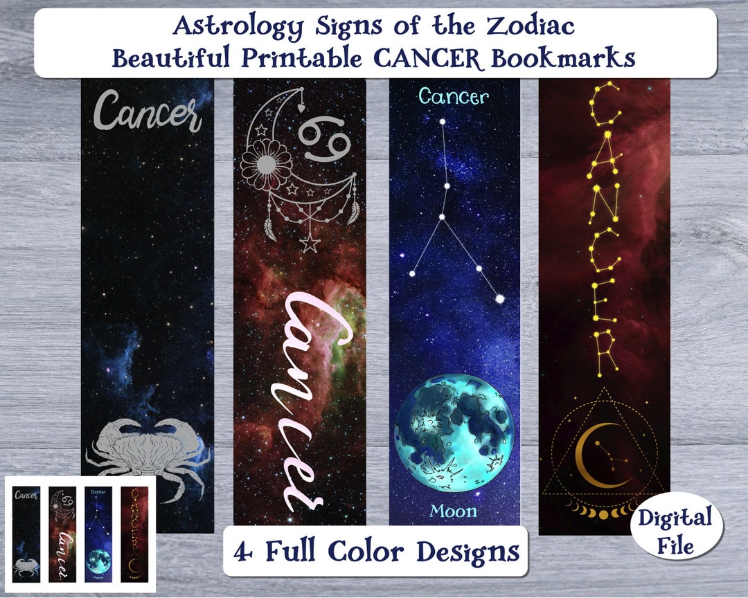 Cancer Zodiac Bookmarks - 4 Full Color Designs Astrological Sign ...