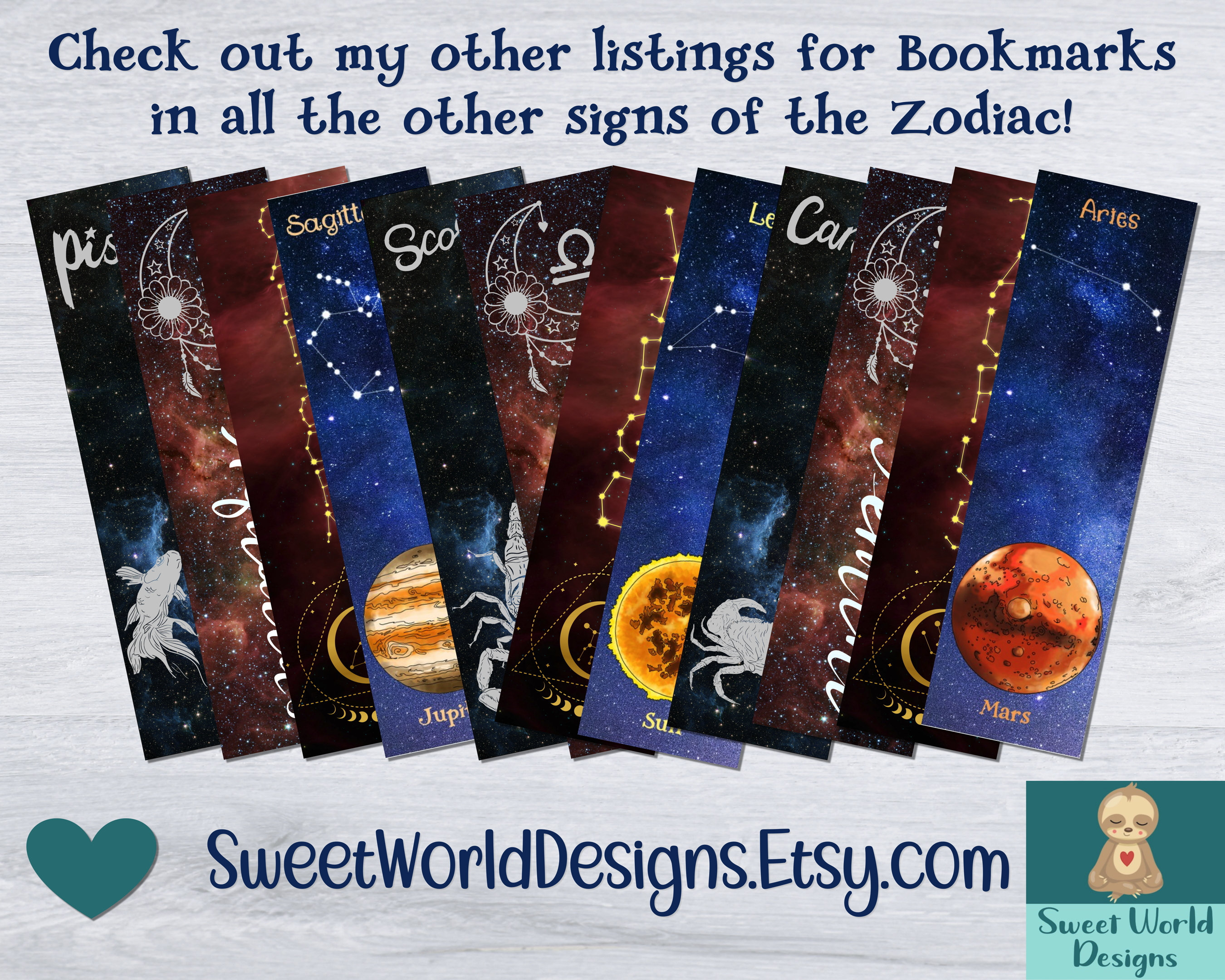 Capricorn Zodiac Bookmarks - 4 Full Color Designs Astrological Sign ...