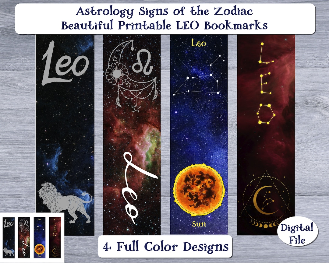 Leo Zodiac Bookmarks - 4 Full Color Designs Astrological Sign ...