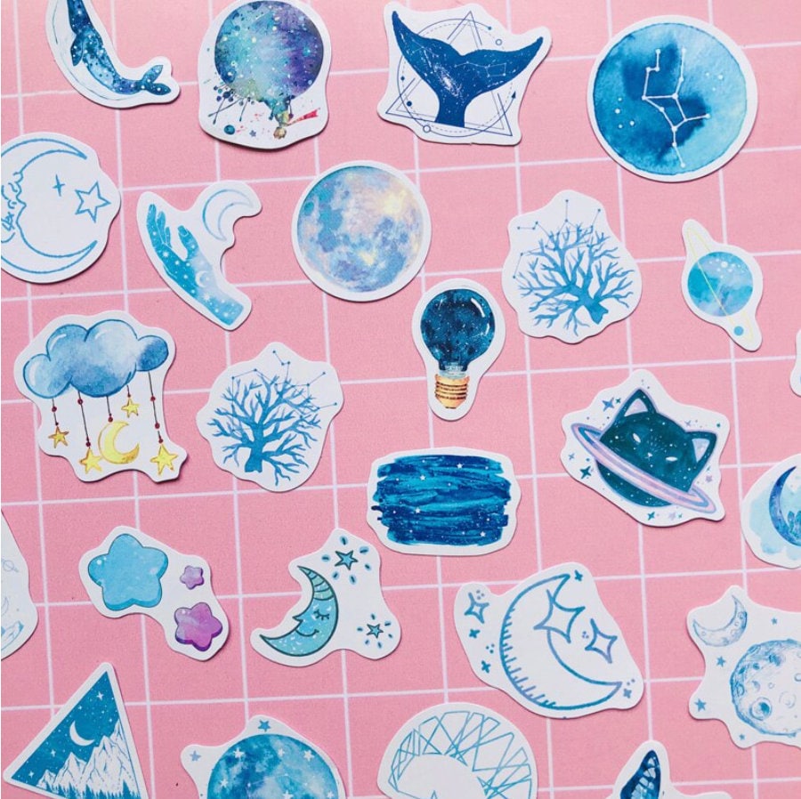 Blue Stickers Moon Stickers Star Stickers Journal Notebook | Etsy