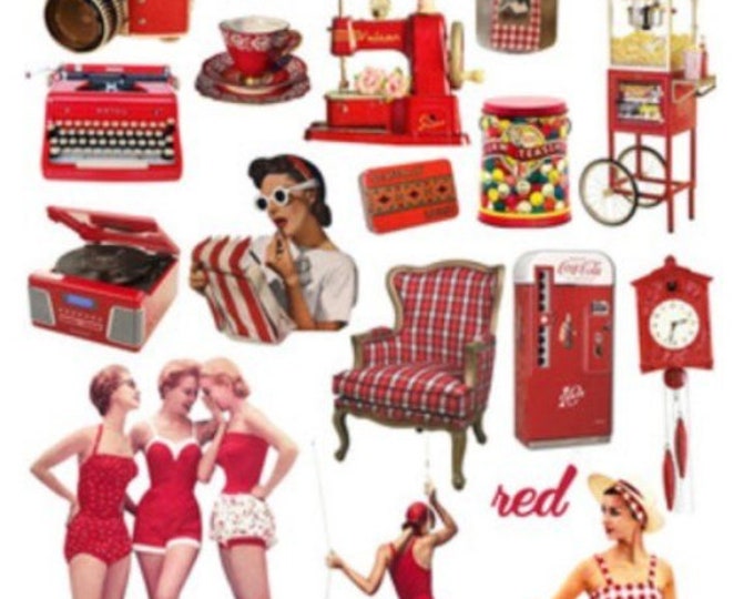 Sticker Pack, 21 Pieces. Red Retro Stickers. Vinyl Stickers. Decal ...