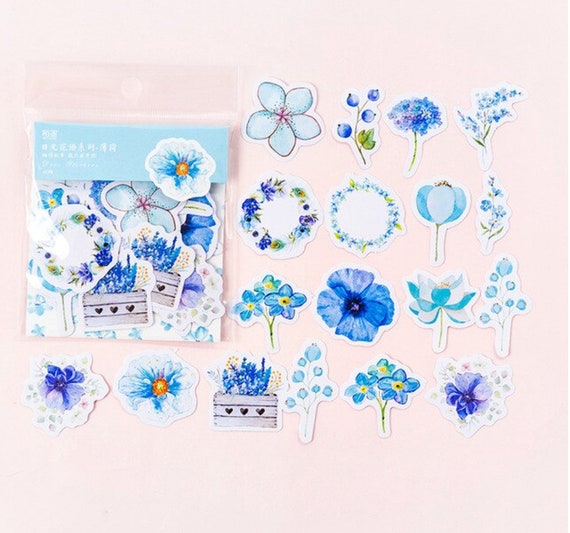 Flower stickers plant stickers blue flower stickers journal | Etsy
