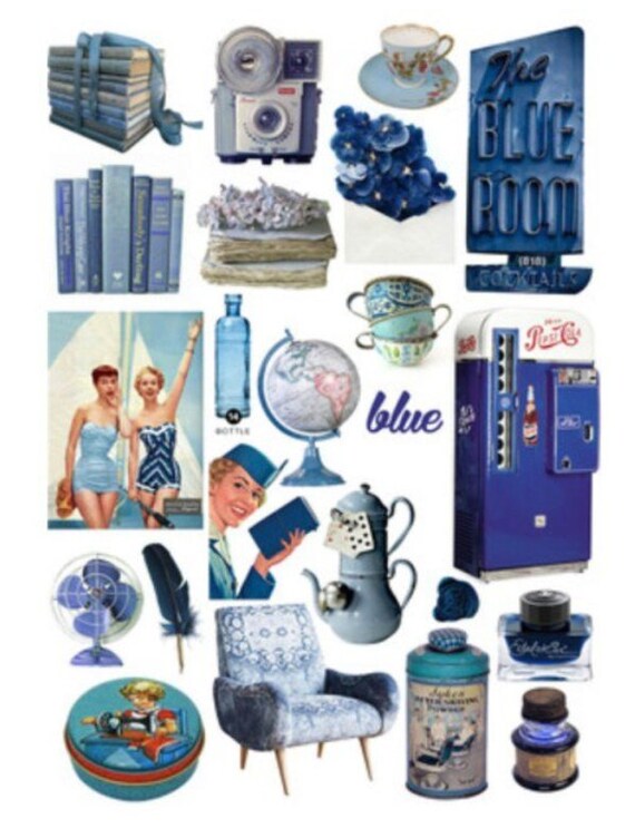 Sticker pack 22 pieces. Blue retro stickers. Vinyl stickers. | Etsy