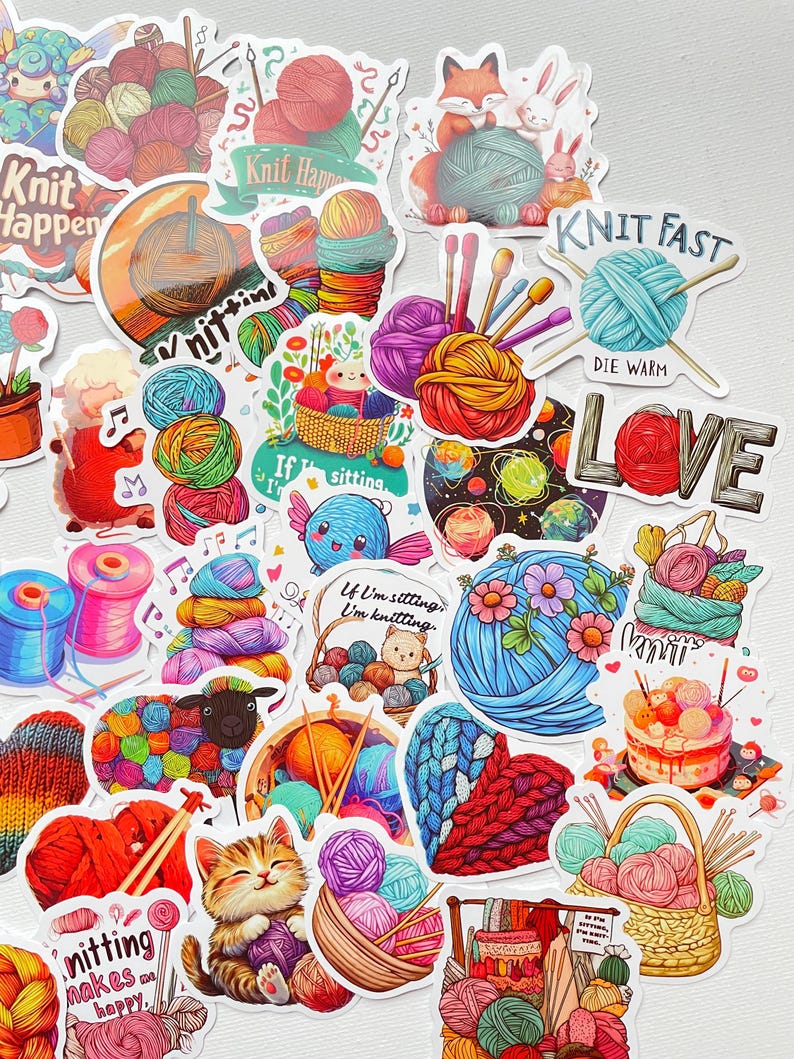 Sticker Pack, 50 Pieces. Yarn and Knitting Stickers. Decal Stickers for ...