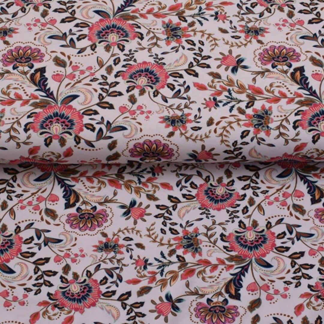 White Jersey Fabric With Flowers. Flower Fabric, Flower Jersey - Etsy