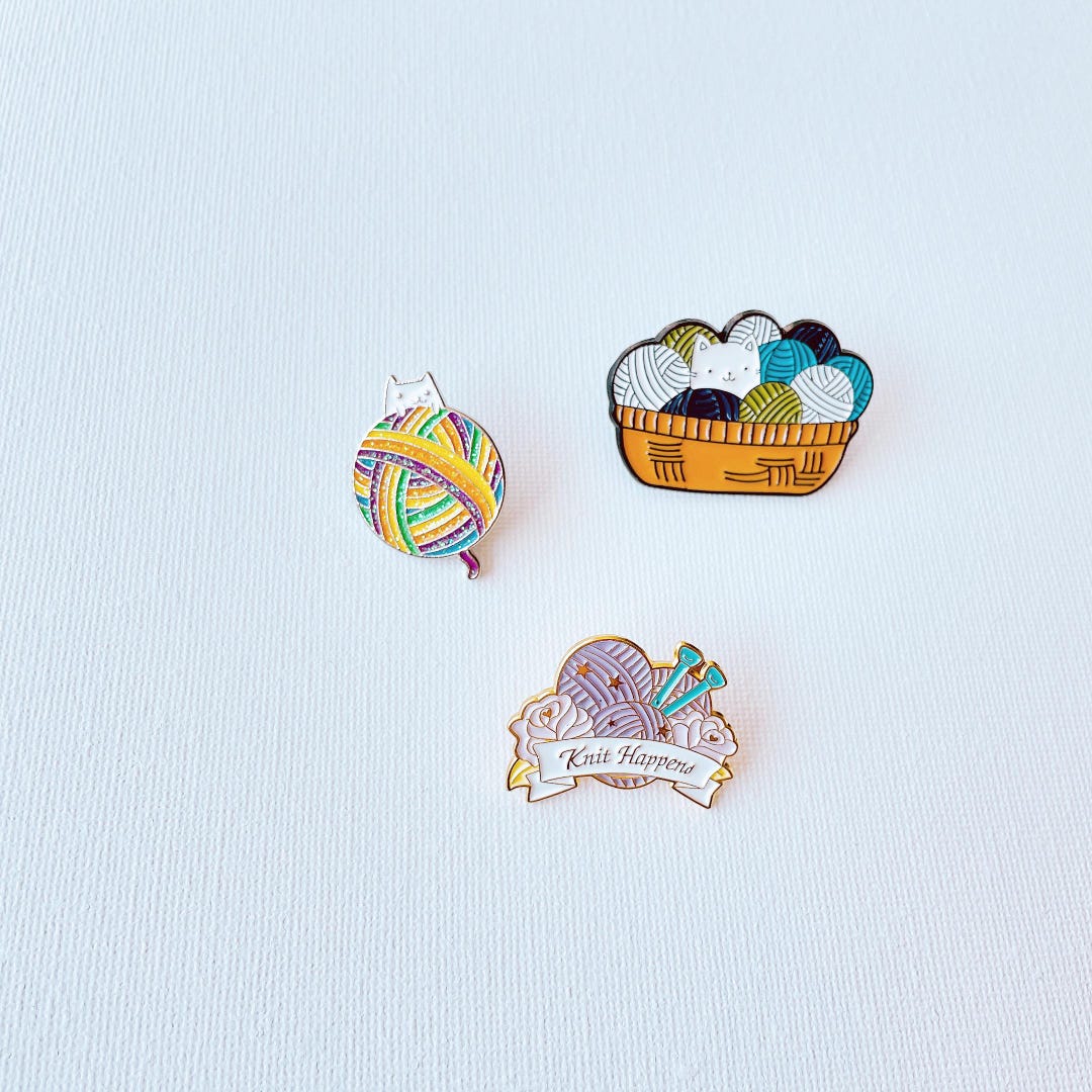 Enamel Knitting Pin. Cat Brooch. Funny Cat Pin - Etsy