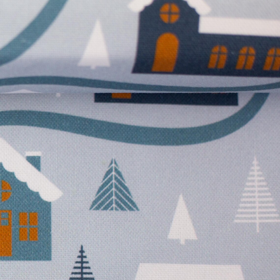 Blue Cotton Canvas With Houses and Snow. Winter Fabric. Woven Cotton - Etsy
