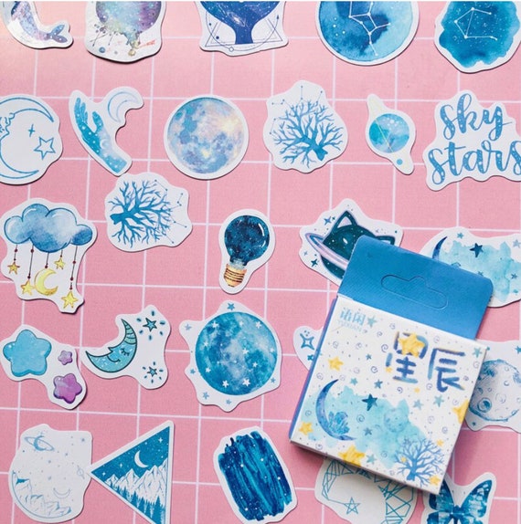 Blue Stickers Moon Stickers Star Stickers Journal Notebook | Etsy