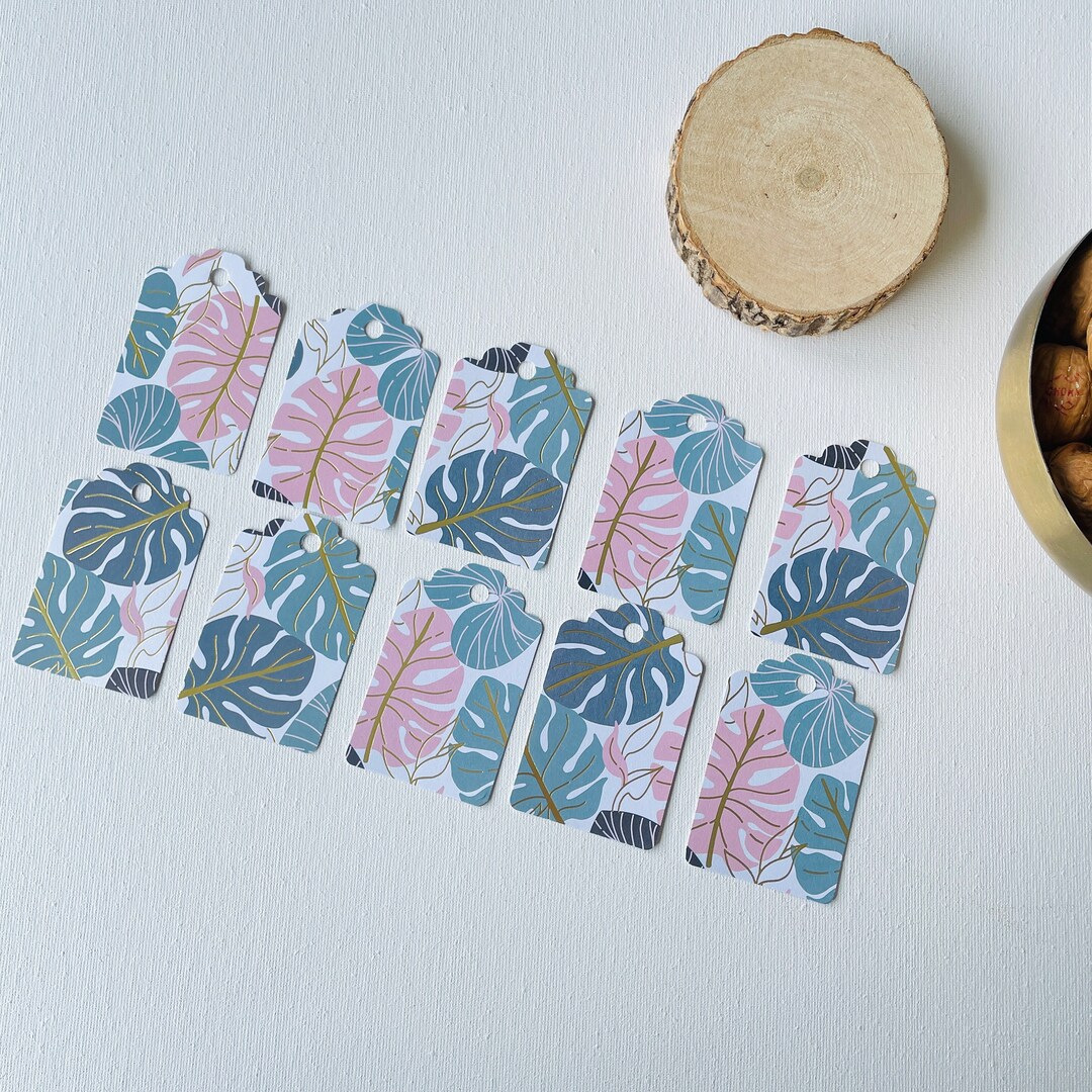 10 White Hang Tags With Leaves and Gold Foil. Paper Favor Tags, Paper ...