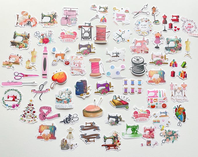 Sticker Pack With Sewing Machines and Sewing Notions, 60 Pieces. Fabric ...