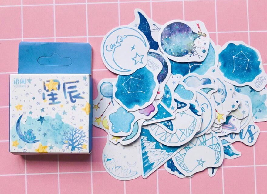 Blue Stickers Moon Stickers Star Stickers Journal Notebook | Etsy