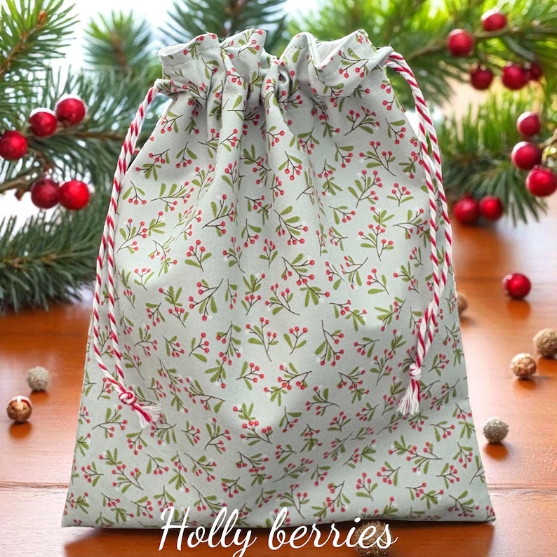 Christmas/winter Theme Drawstring Reusable Fabric Gift Bags 5x7 or 8x10 ...