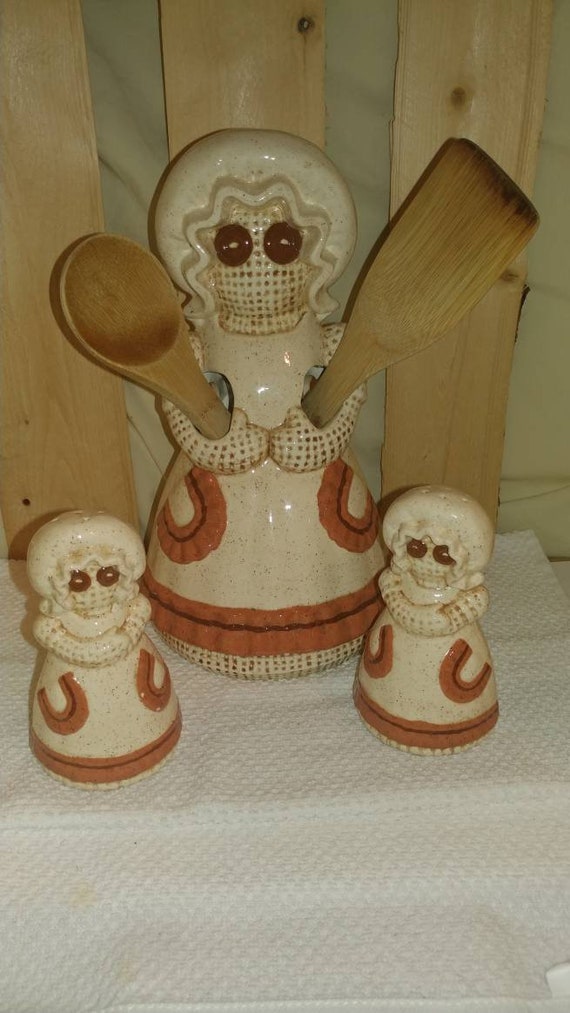 Vintage 1970s Sittre Ceramic Burlap Rag Doll Set Utensil | Etsy