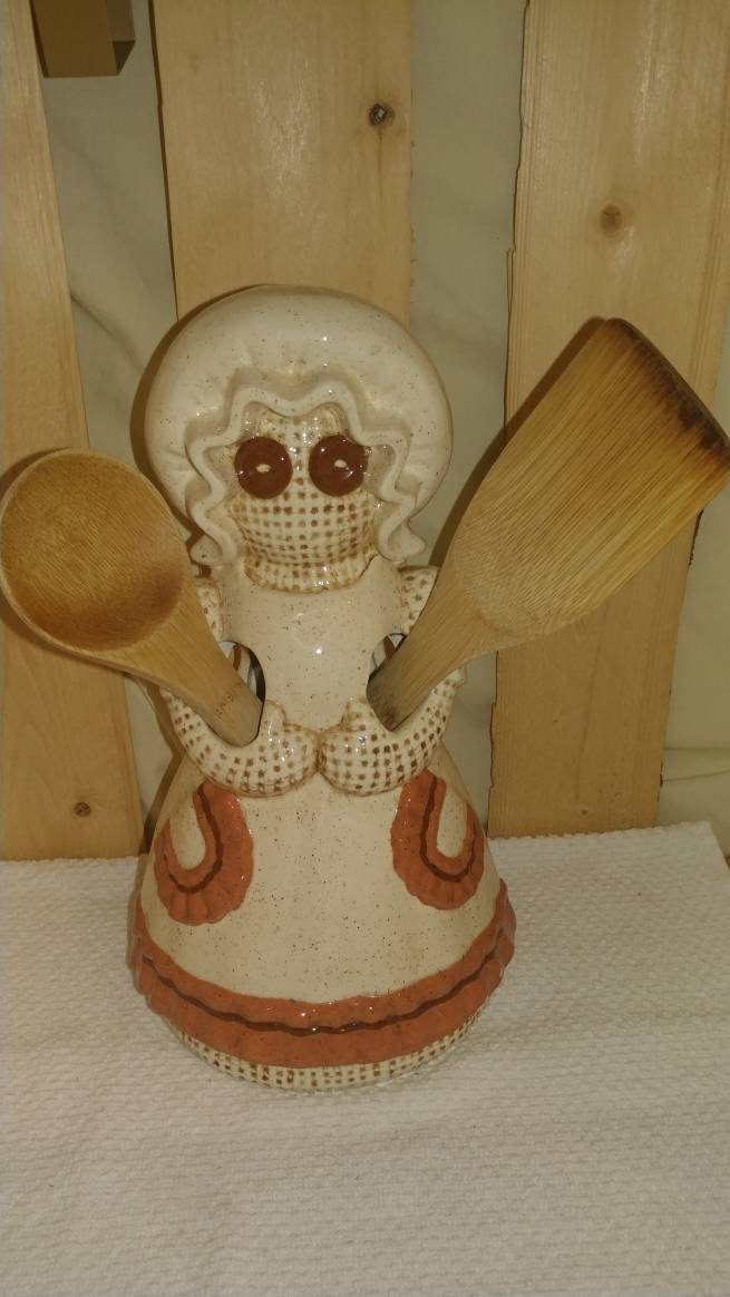 Vintage 1970s Sittre Ceramic Burlap Rag Doll Set Utensil Holder and ...